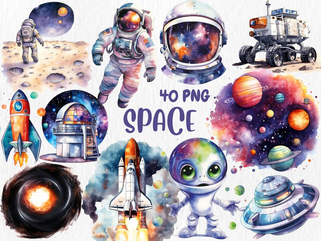 Watercolor Space Clipart: Planets, Astronaut, UFO Illustrations ...