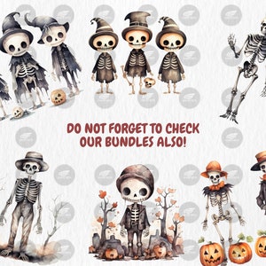 Watercolor Halloween Skeletons Clipart | Skeleton, Pumpkin, Bat ...