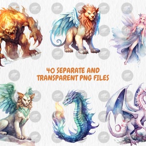 Watercolor Mythical Creatures Clipart: Fantasy Illustrations (digital ...