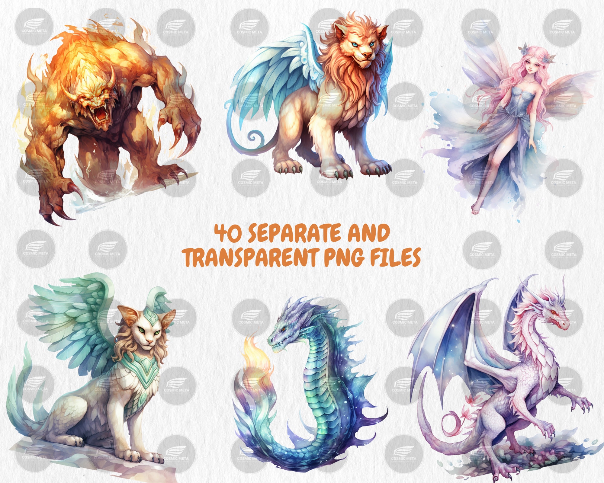 Watercolor Mythical Creatures Clipart: Fantasy Illustrations (digital ...