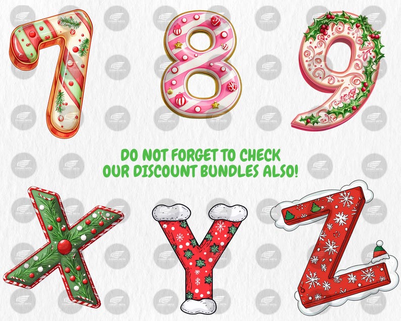 Christmas Alphabet Clipart: Festive Letters & Numbers (PNG, Instant ...