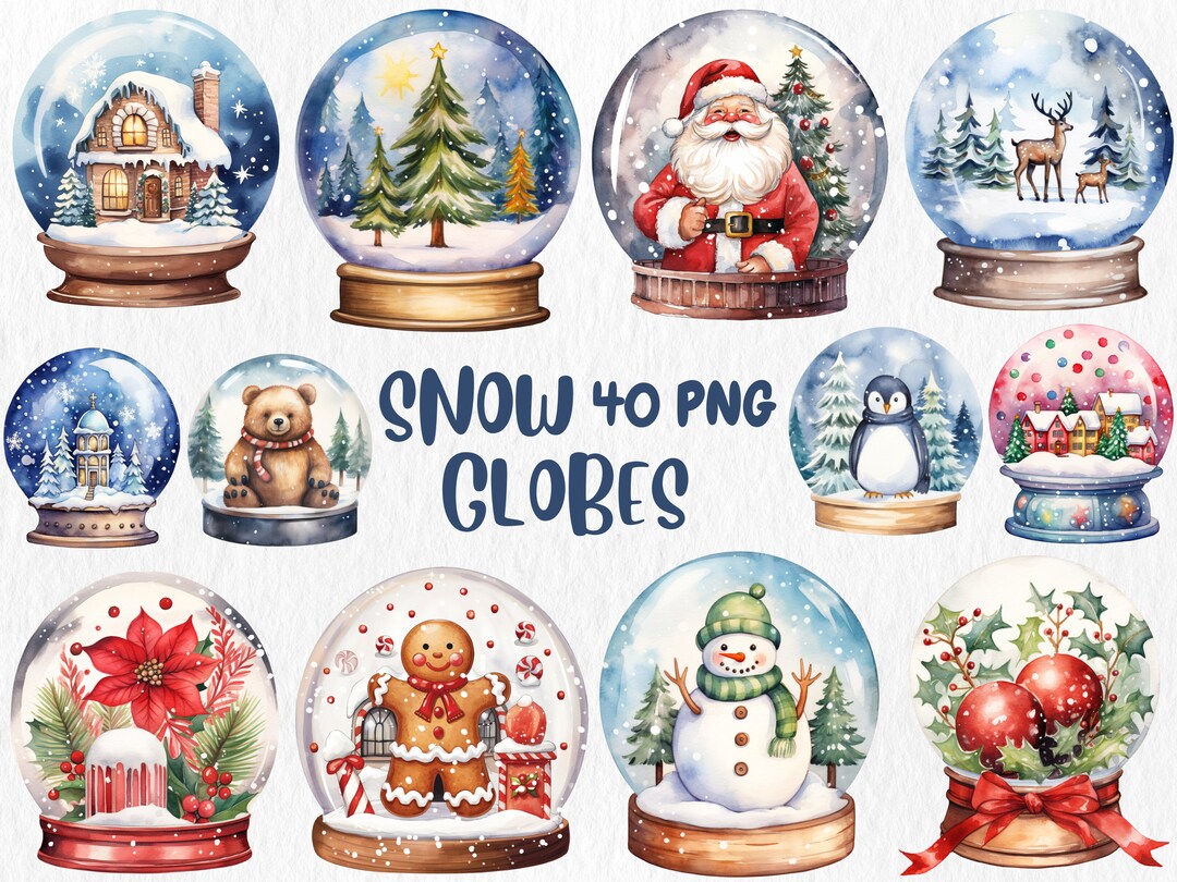 Watercolor Snow Globes Clipart: Christmas Holiday PNG (digital Download ...