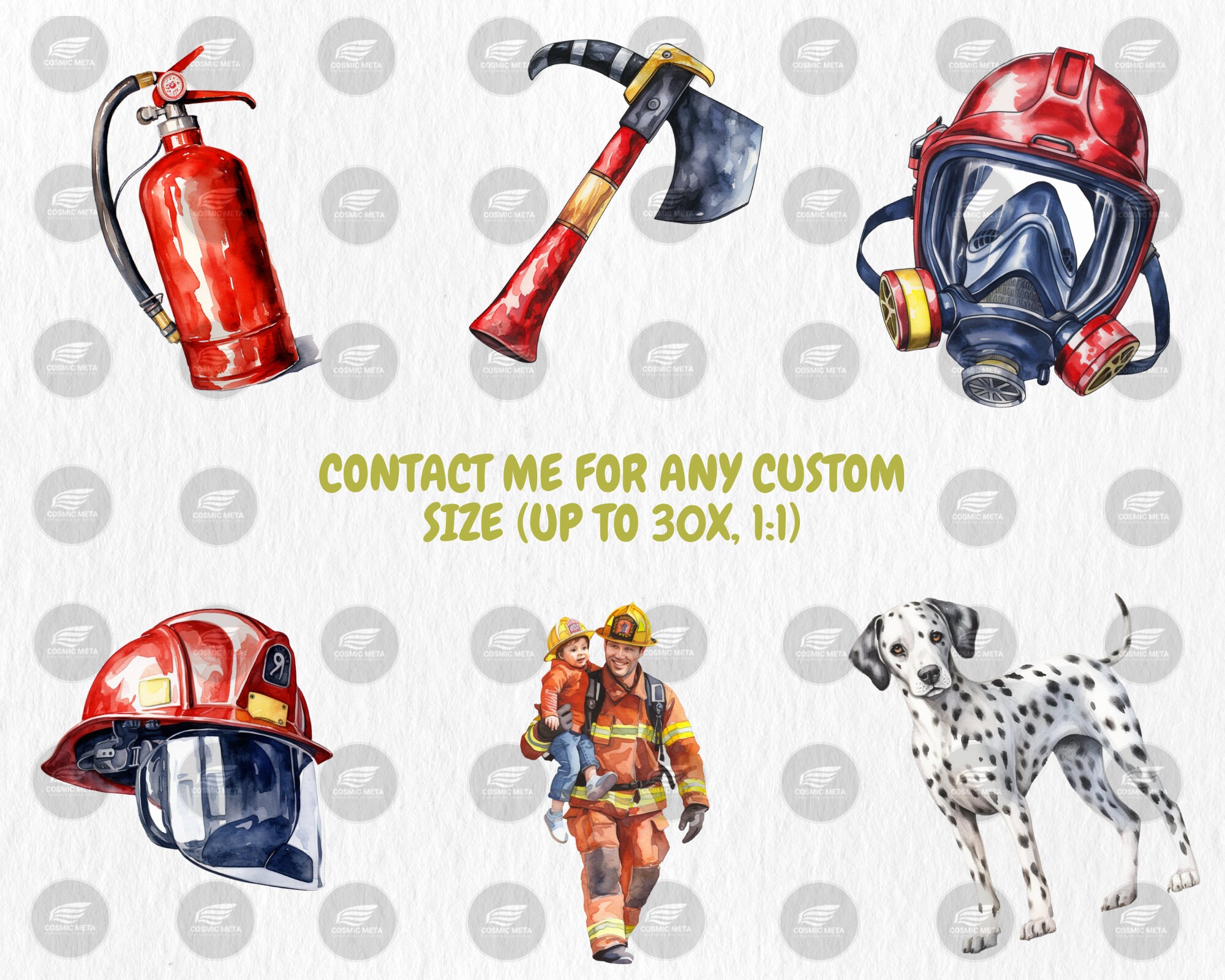 Watercolor Fireman Clipart: Firefighter Illustrations (instant Download ...