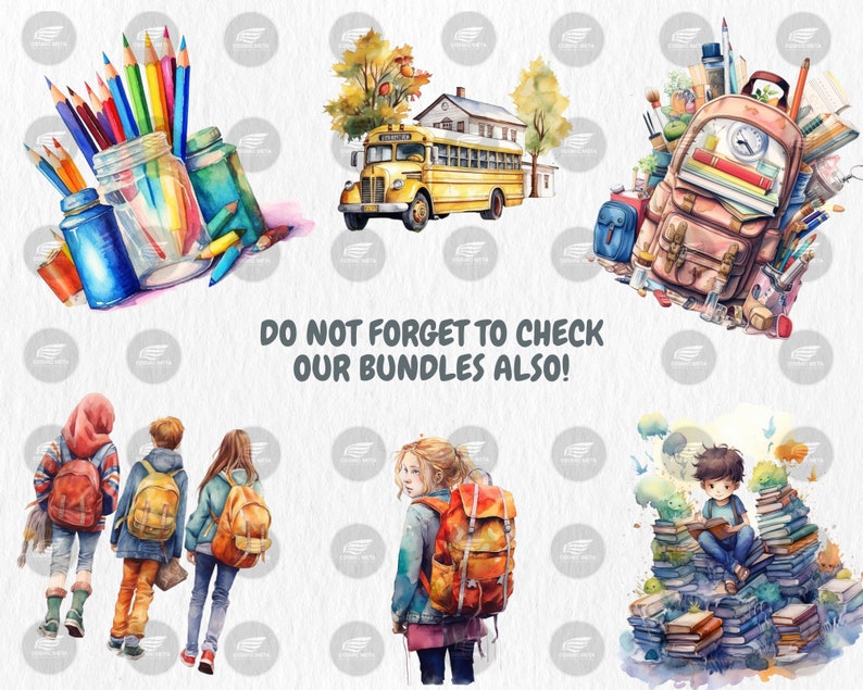 Watercolor School Clipart Painted Back to School Clipart - Etsy