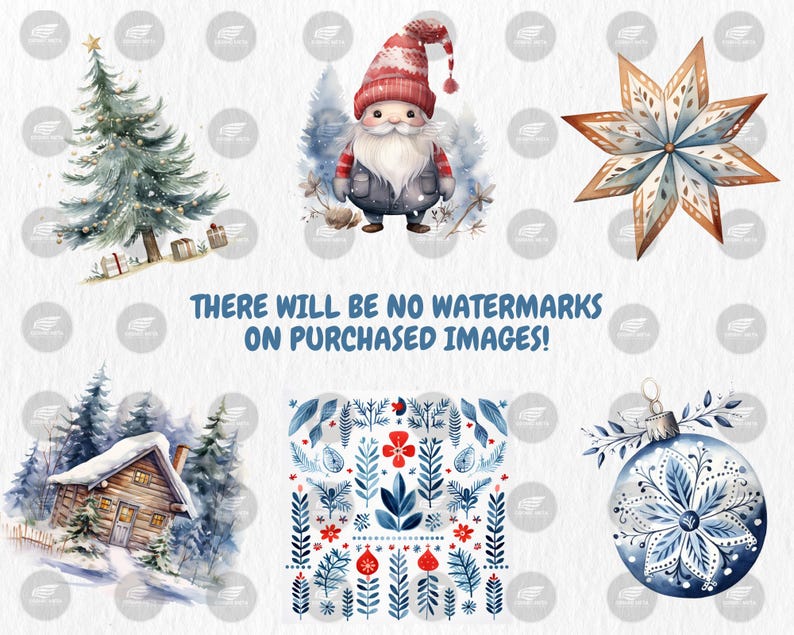 Watercolor Christmas Clipart: Scandinavian Gnome, Village Scene ...