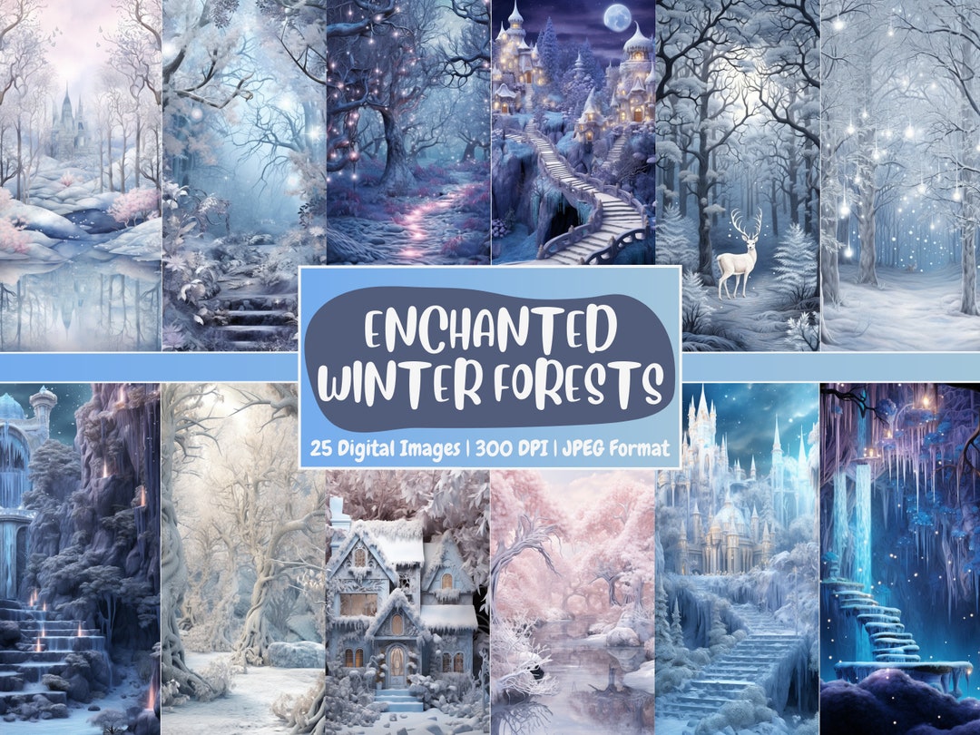 Winter Forest Digital Paper: Snowy Fantasy Backdrops (digital Download ...