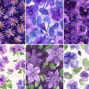 Seamless Purple Floral Digital Paper | Shabby Chic Background, Flowers ...