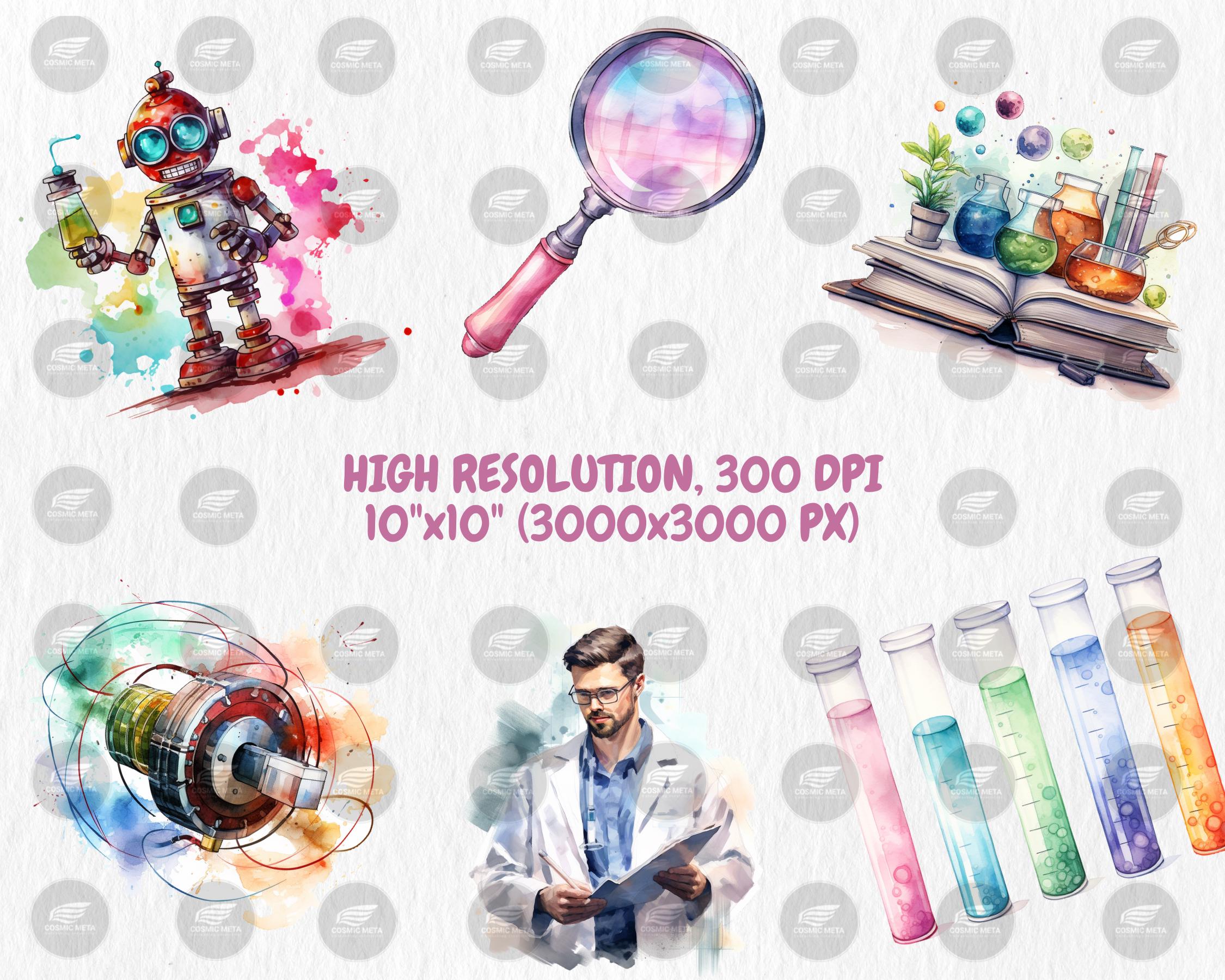 Watercolor Science Clipart: Lab Equipment Illustrations (instant ...