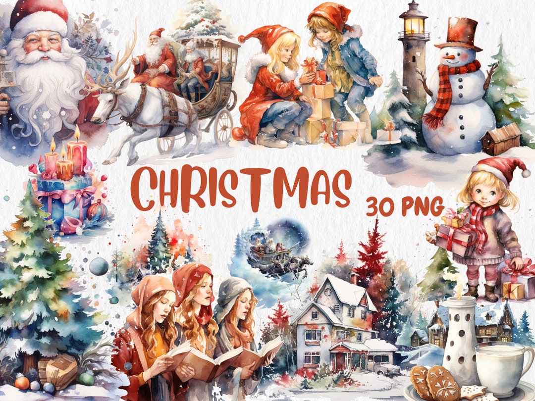 Watercolor Christmas Clipart: Holiday Illustrations (PNG, Instant ...