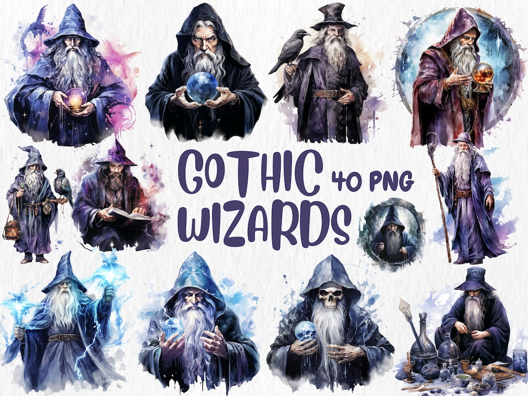 Watercolor Gothic Wizards Clipart | Dark Wizard, Magic Fantasy, Gothic ...