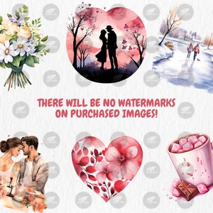 Watercolor February Clipart: Valentine's Day PNG Illustrations (digital ...