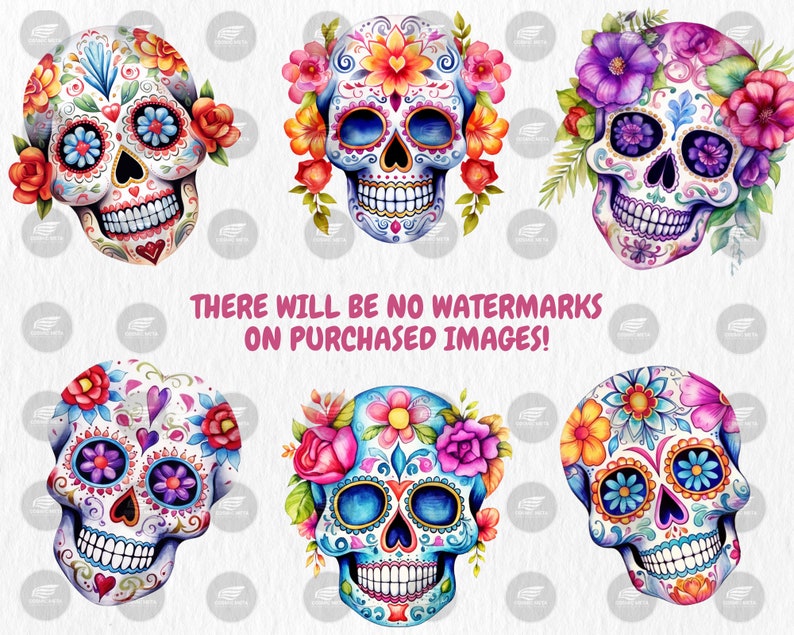 Watercolor Sugar Skulls Clipart: Dia De Los Muertos Illustrations ...
