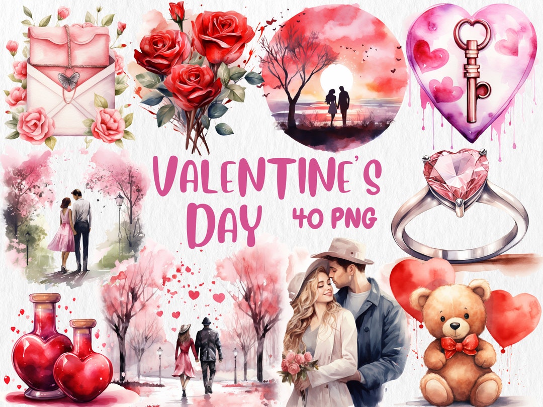 Watercolor Valentine's Day Clipart | Red Roses, Love Notes, Romantic ...