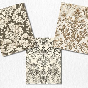 Distressed Ivory Demask Digital Paper | Rustic Vintage Textured ...