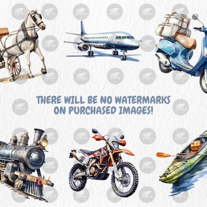 Watercolor Transportation Clipart | Train, Truck, Bus, Motorcycle ...