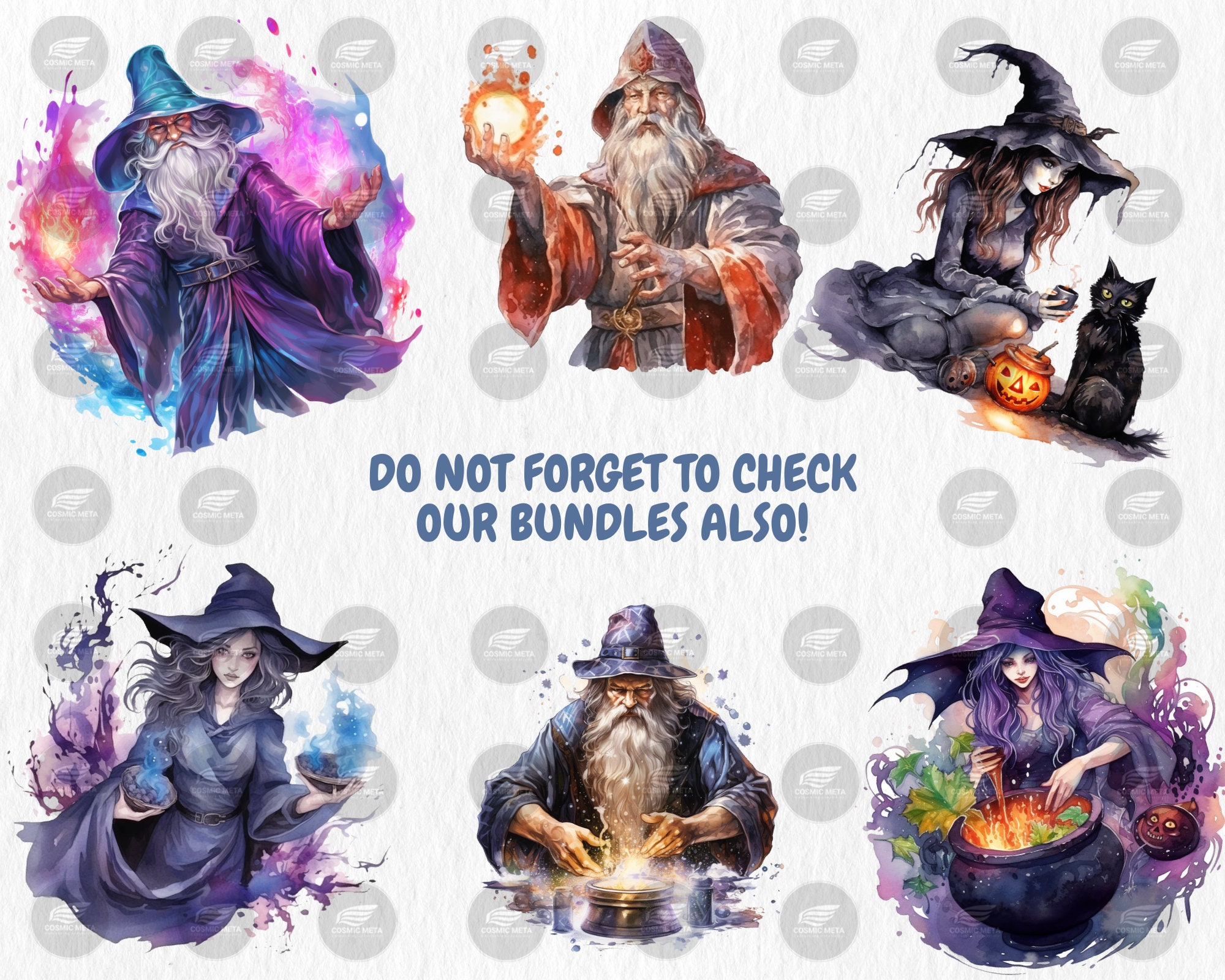 Watercolor Wizards and Witches Clipart Painted Wizard and - Etsy Canada