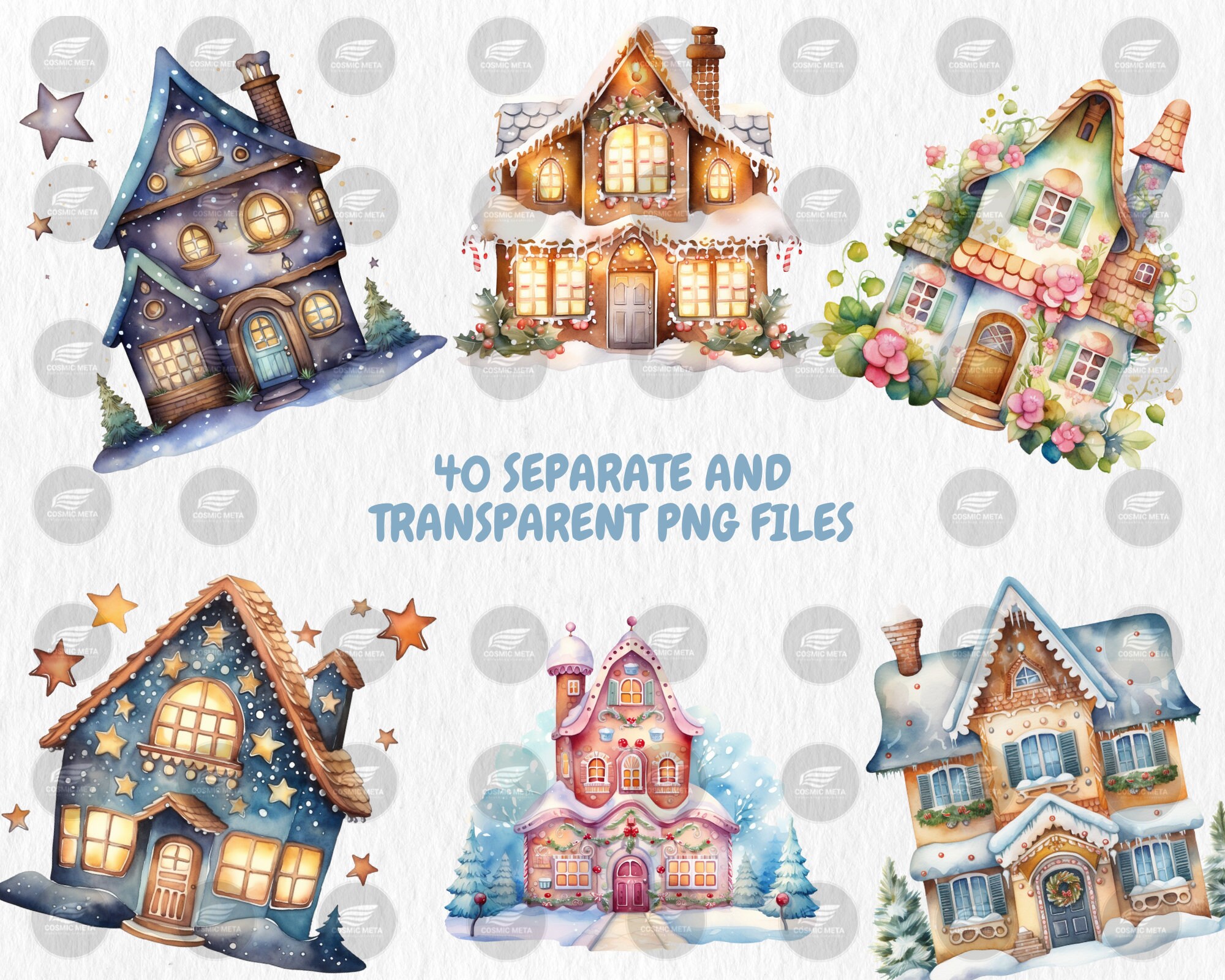 Watercolor Gingerbread Houses Clipart: Christmas Cookie Illustrations ...