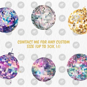 Watercolor Disco Ball Clipart: Retro Party Illustrations (instant ...