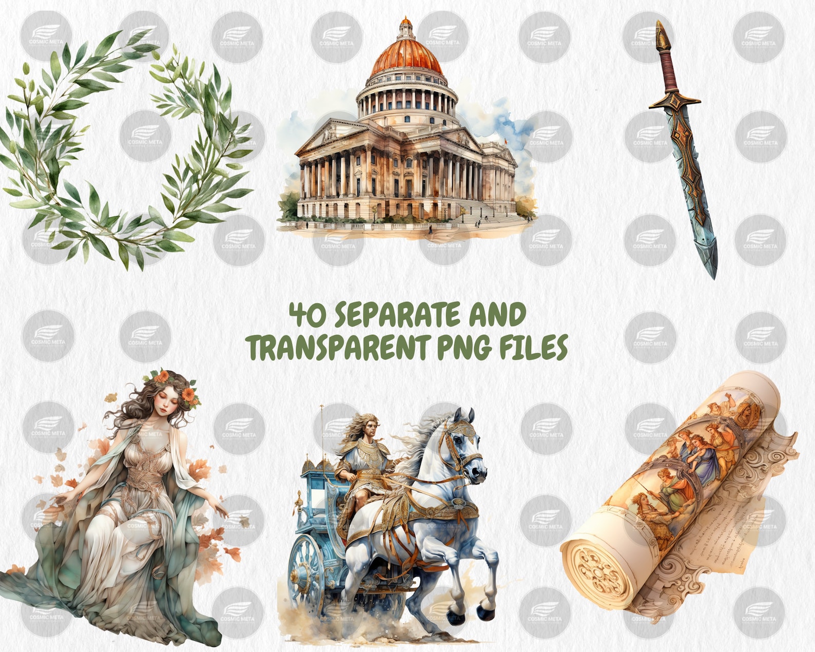 Watercolor Ancient Rome Clipart: Gladiator, Colosseum (instant Download ...