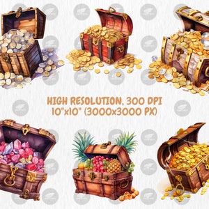Watercolor Treasure Chests Clipart | Pirate Treasure, Gold and Gem ...
