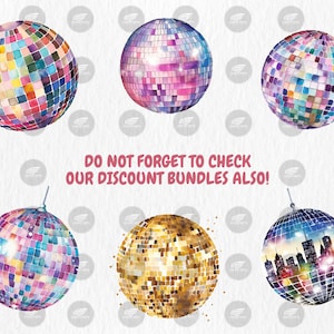 Watercolor Disco Ball Clipart: Retro Party Illustrations (instant ...