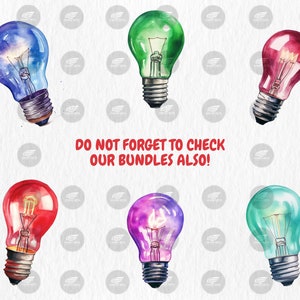 Watercolor Light Bulb Clipart: 30 Colorful PNG Graphics (digital ...
