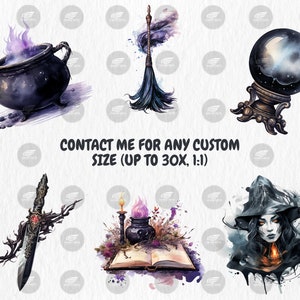 Watercolor Black Magic Clipart: Spell Book, Crystal Ball (instant ...