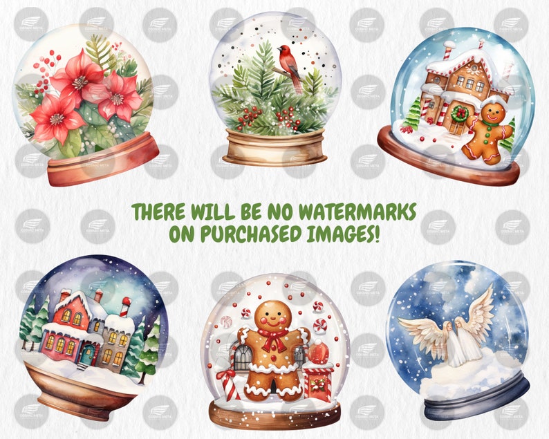 Watercolor Snow Globes Clipart: Christmas Holiday PNG (digital Download ...