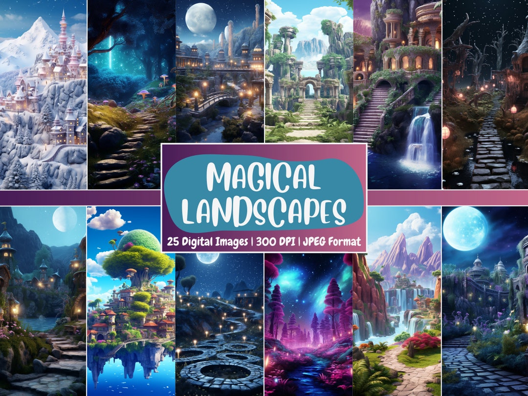 Magical Landscapes Digital Paper: Fantasy Scenery Backdrops (8.5x11 ...