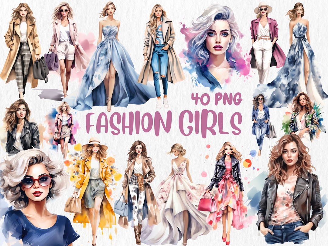 Watercolor Fashion Girls Clipart: Modern Woman Illustrations (digital ...