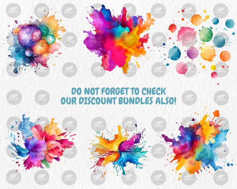 Watercolor Splashes Clipart: Rainbow Ink, Geometric Shapes (instant ...