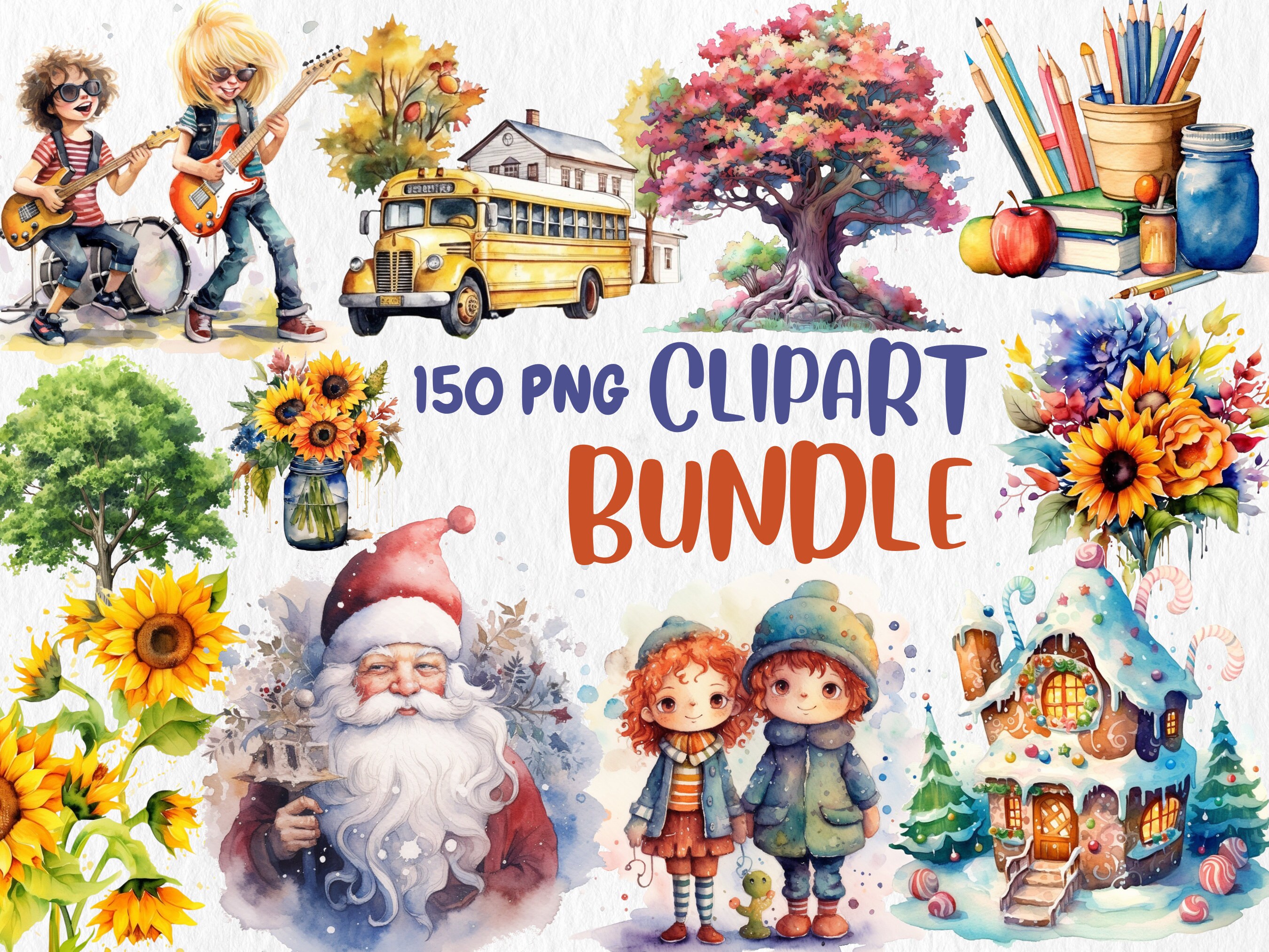 Watercolor Clipart Mega Bundle 150 PNG Graphics School - Etsy UK
