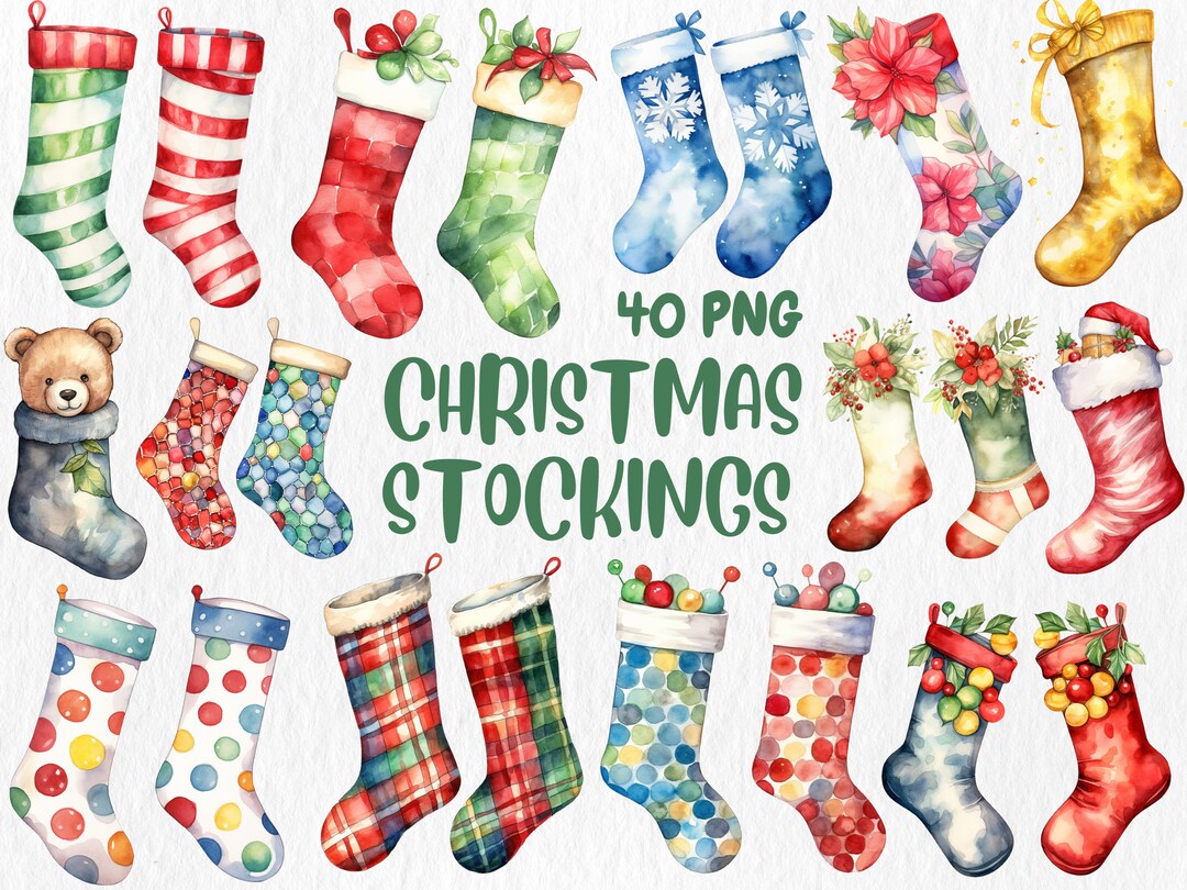 Watercolor Christmas Stockings Clipart: Holiday Sock PNG (instant ...