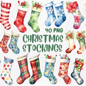 Watercolor Christmas Stockings Clipart: Holiday Sock PNG (instant ...