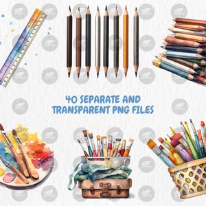 Watercolor Art Supplies Clipart: Brushes, Palette, Paints (instant ...