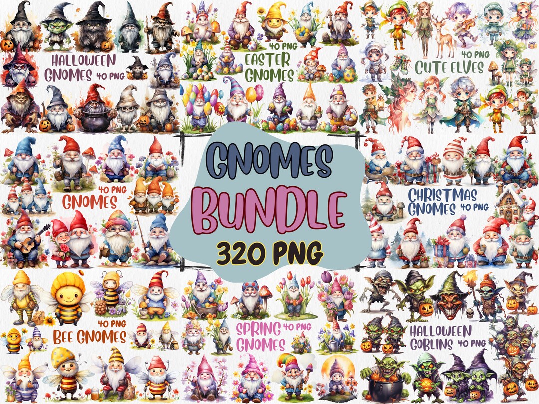 Watercolor Gnomes Mega Clipart Bundle | Spring Gnomes, Halloween Gnomes ...