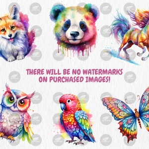 Watercolor Rainbow Animals Clipart | Colorful Cute Animals, Lion, Cat ...