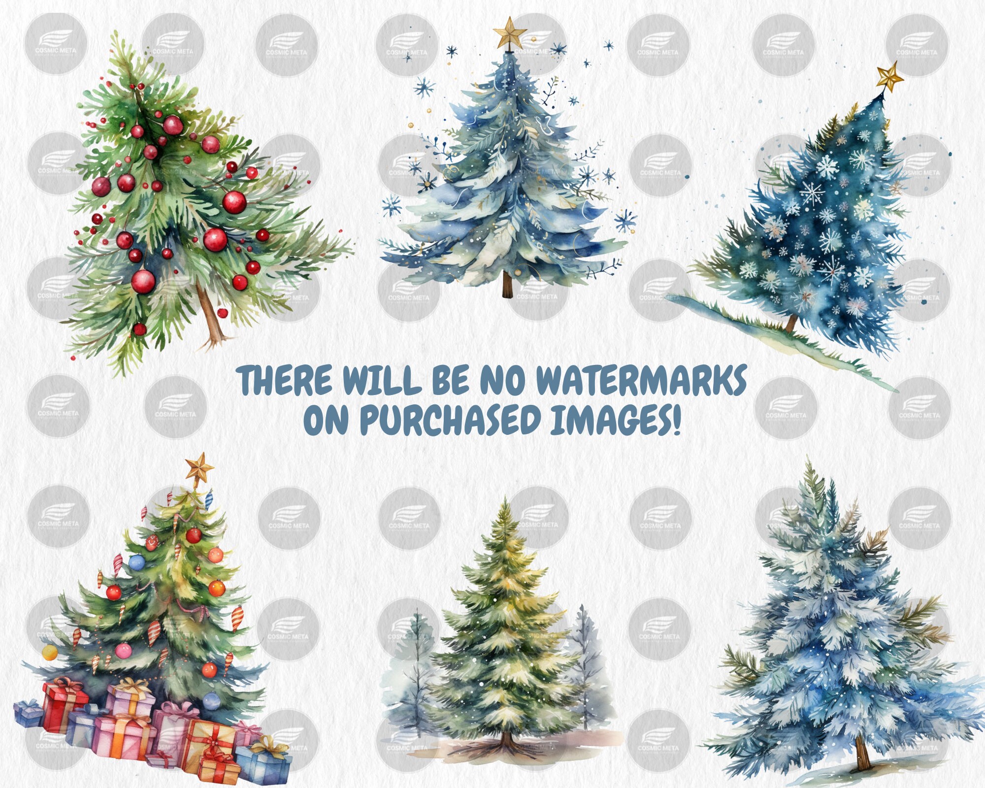 Watercolor Christmas Trees Clipart: Holiday PNG Graphics (instant ...