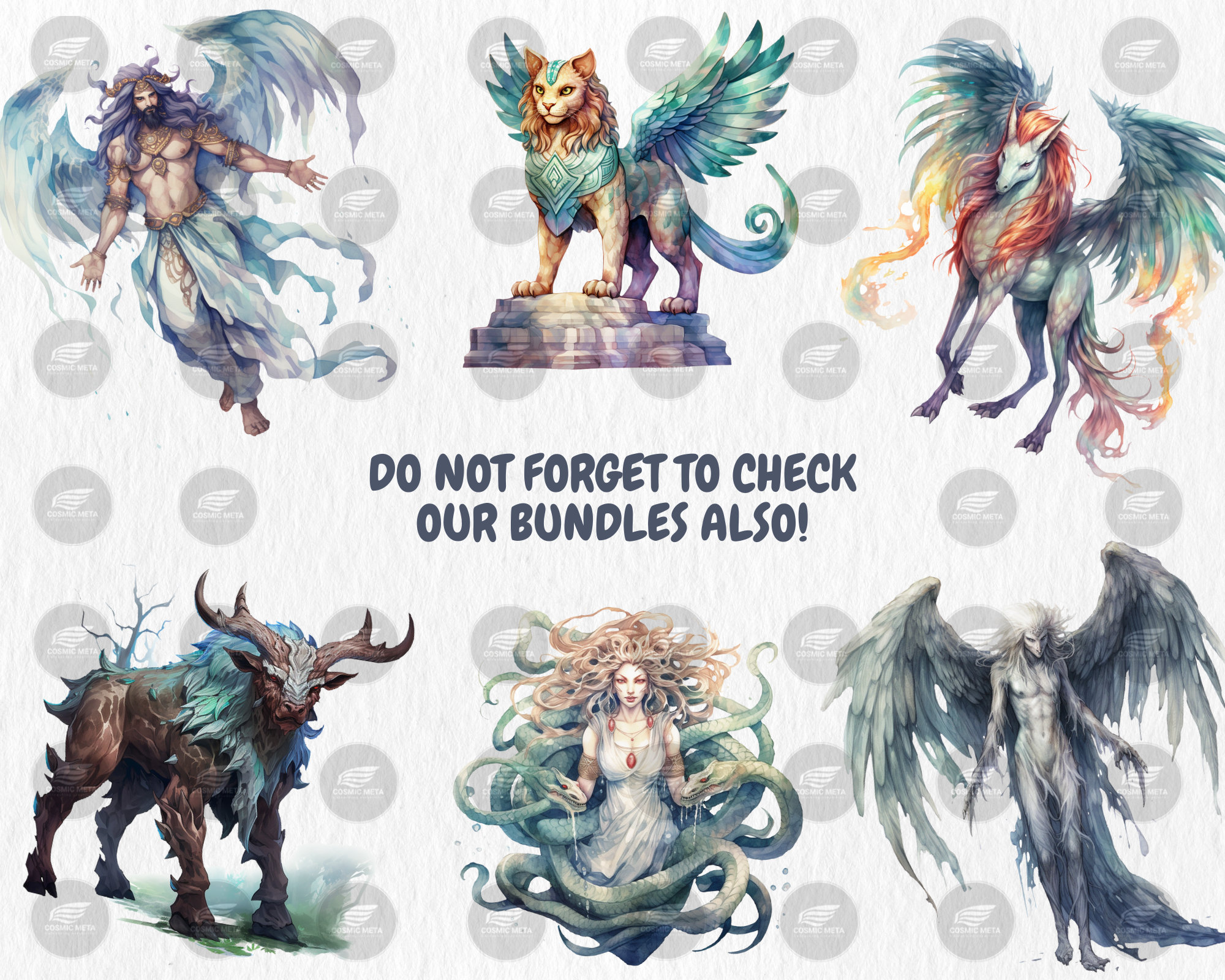 Watercolor Mythical Creatures Clipart: Fantasy Illustrations (digital ...