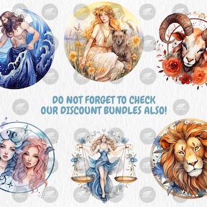 Watercolor Zodiac Signs Clipart: Celestial Astrology Art (instant ...