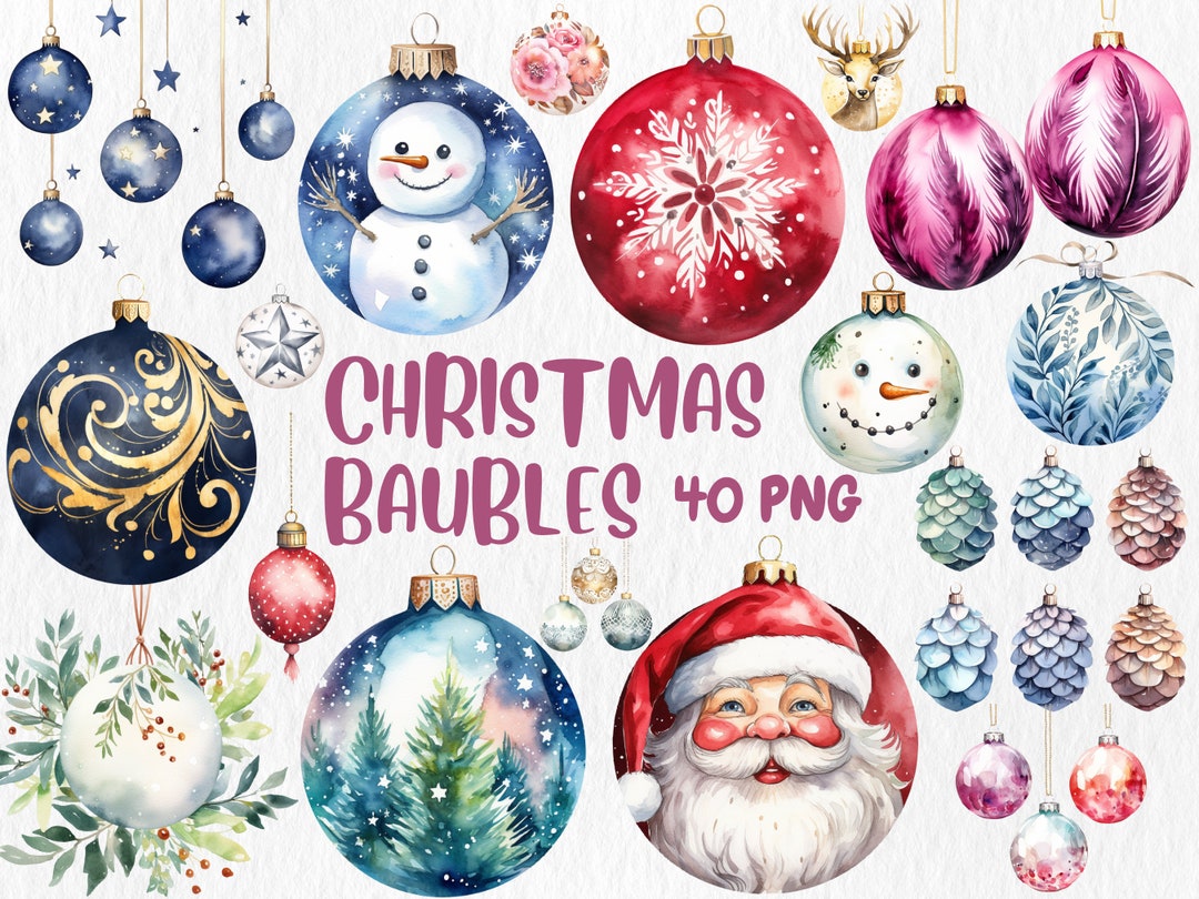 Watercolor Christmas Baubles Clipart: Festive Ornaments (instant ...