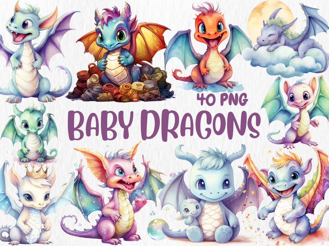 Watercolor Baby Dragons Clipart | Painted Cute, Adorable Baby Dragon ...