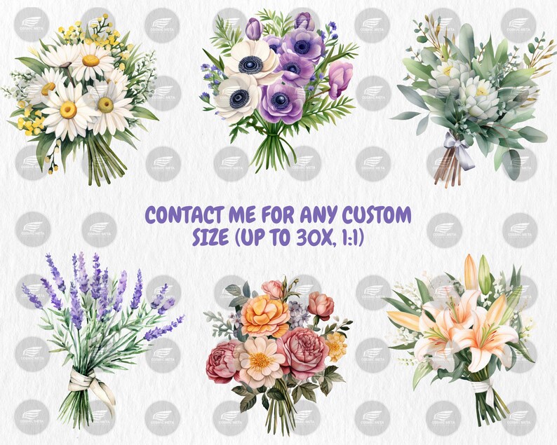 Watercolor Floral Bouquets Clipart: Spring Flowers PNG (digital ...