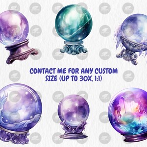 Watercolor Crystal Ball Clipart: Magic Witchcraft PNG (instant Download ...