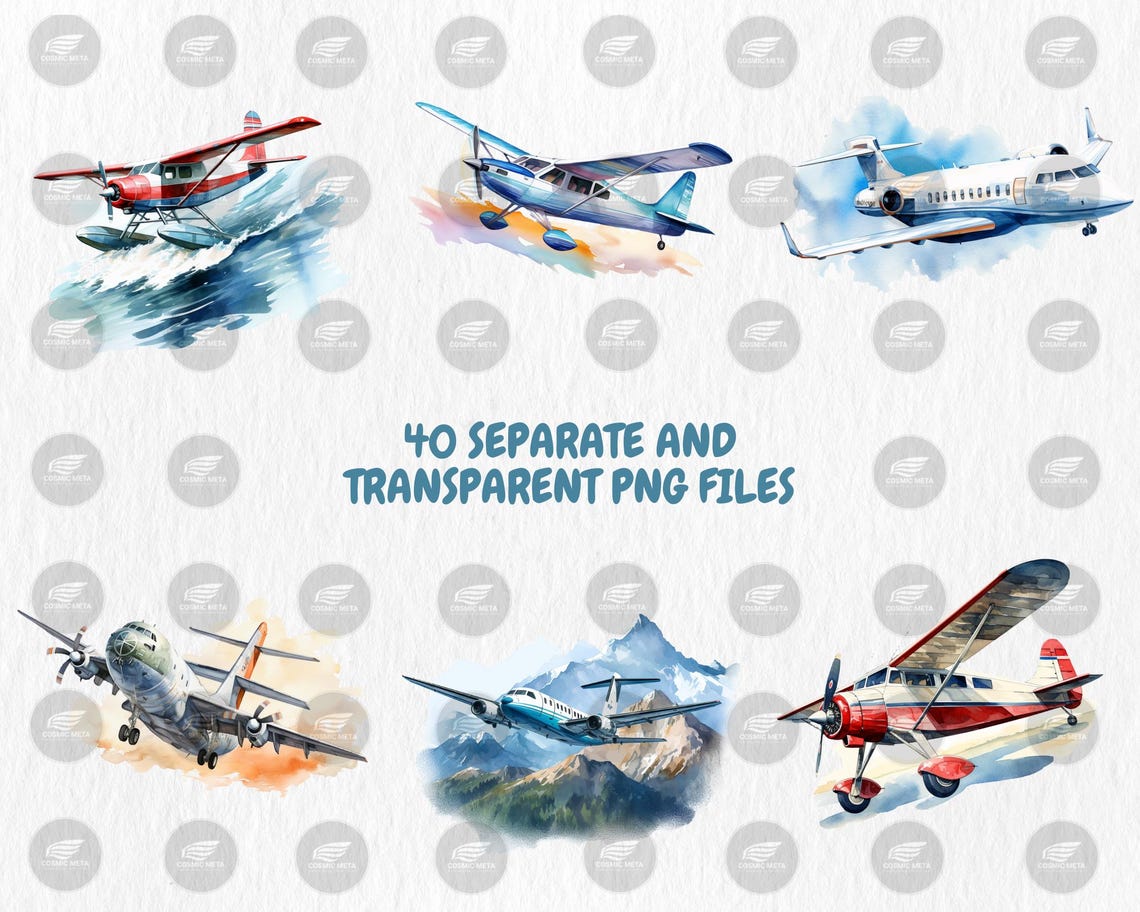 Watercolor Airplane Clipart: Vintage & Modern Planes (instant Download ...