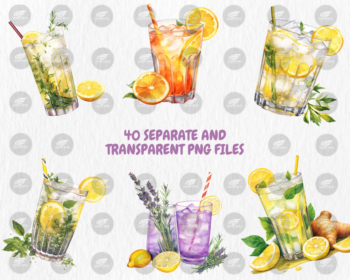 Watercolor Lemonade Clipart: Summer Drink Graphics (commercial Use ...