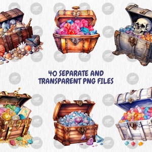Watercolor Treasure Chests Clipart | Pirate Treasure, Gold and Gem ...
