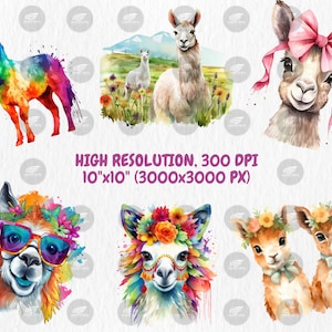 Watercolor Llamas Clipart | Cute Adorable Llama, Alpaca, Party Animal ...