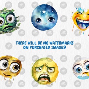 Watercolor Emoji Clipart: Happy, Angry, & Sad Faces (digital Download ...