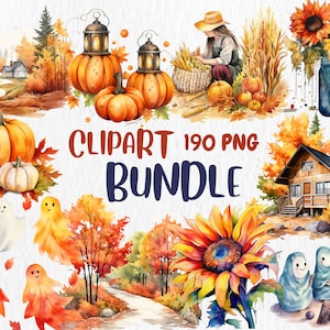 Watercolor Autumn Clipart Mega Bundle, Fall PNG Images (instant ...